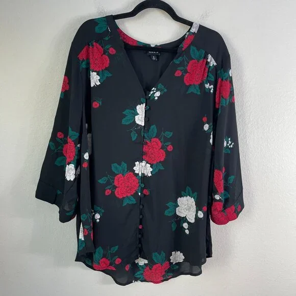 torrid | Tops | Torrid Womens Plus 3x Button Front Floral Blouse Red ...